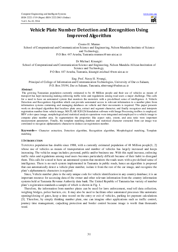 Pdf Vehicle Plate Number Detection And Recognition Using Improved Algorithm 1280