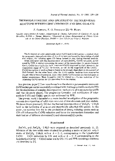 Thermogravimetric and EPR study of the solid-state reactions between ...