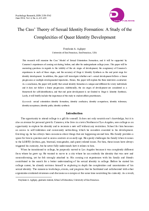 (PDF) The Cass’ Theory of Sexual Identity Formation: A Study of the ...
