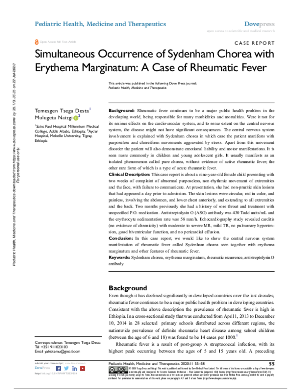 (PDF) Simultaneous Occurrence of Sydenham Chorea with Erythema ...