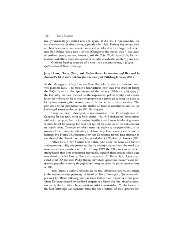 (PDF) John Hoerr, Harry, Tom, and Father Rice - Accusation and Betrayal ...