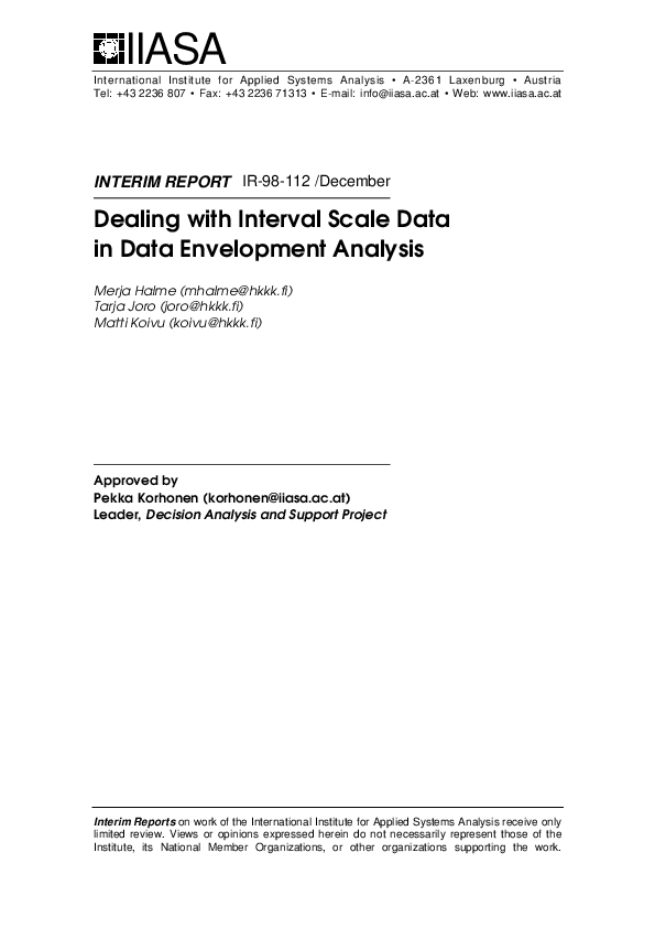 (PDF) Dealing with interval scale data in data envelopment analysis