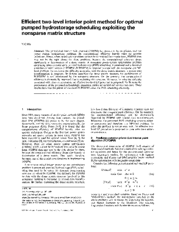 (PDF) Efficient two-level interior point method for optimal pumped hydrostorage scheduling ...