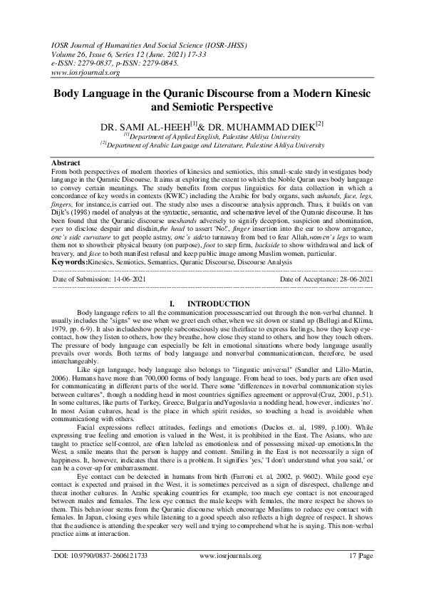 (PDF) Body Language in the Quranic Discourse from a Modern Kinesic and Semiotic Perspective