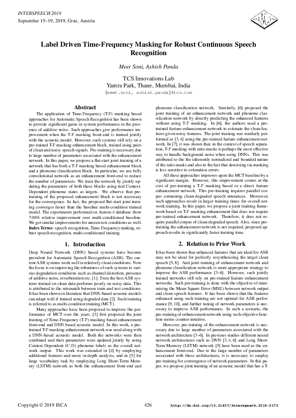 (PDF) Label Driven Time-Frequency Masking for Robust Continuous Speech Recognition