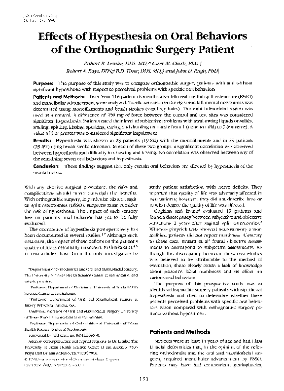 (PDF) Effects of hypesthesia on oral behaviors of the orthognathic ...