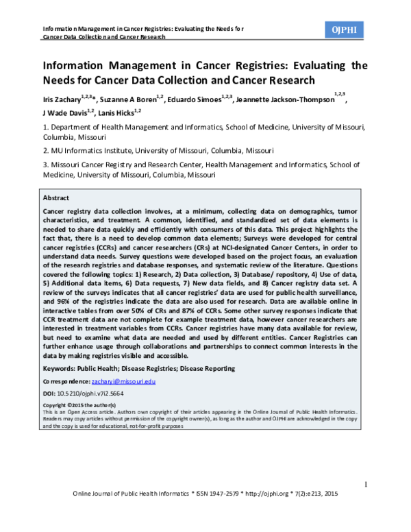 (PDF) Information Management in Cancer Registries: Evaluating the Needs ...