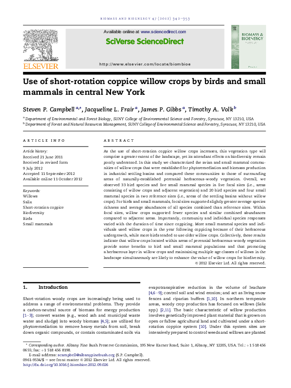 (PDF) Use of short-rotation coppice willow crops by birds and small ...