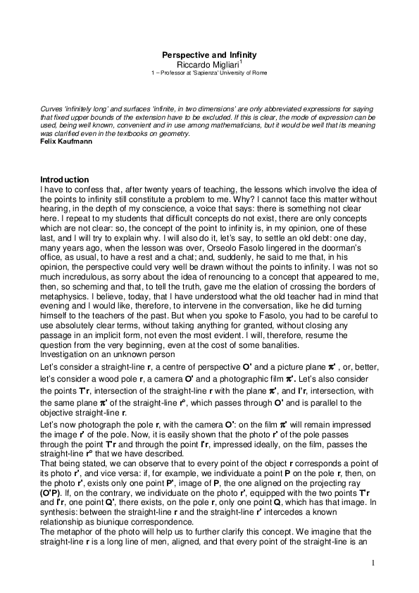 (PDF) Perspective and Infinity