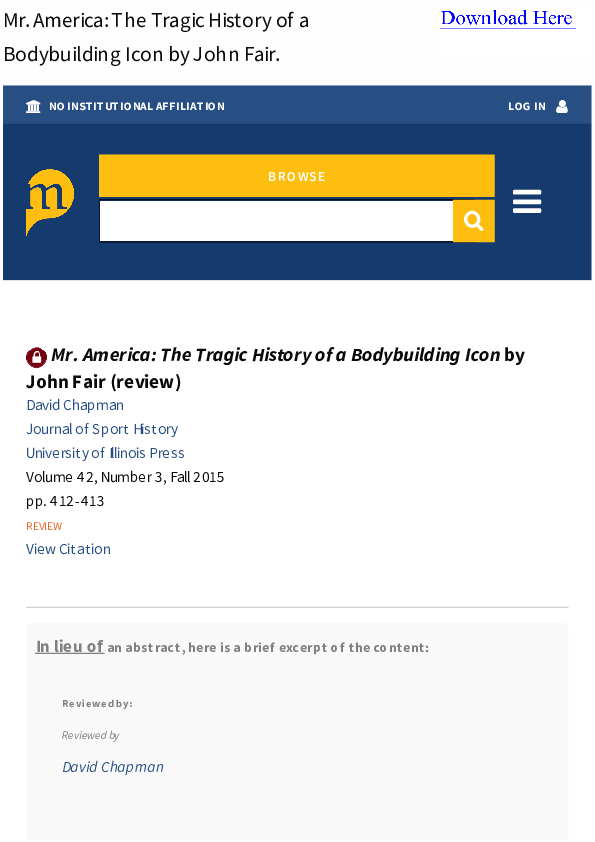 (PDF) John D. Fair.Mr. America: The Tragic History of a Bodybuilding Icon