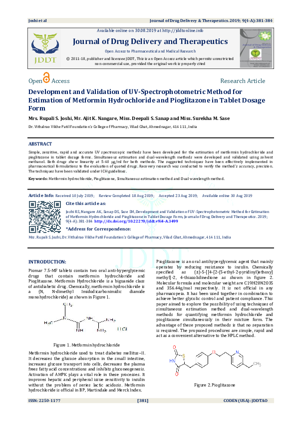 (PDF) Development and Validation of UV-Spectrophotometric Method for Estimation of Metformin ...