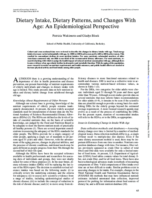(PDF) Dietary Intake, Dietary Patterns, and Changes With Age