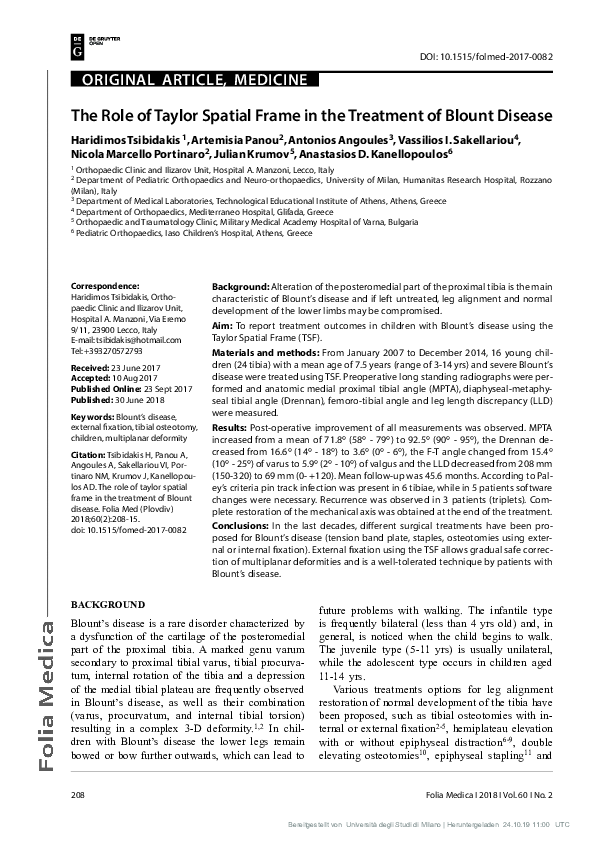 (PDF) The Role of Taylor Spatial Frame in the Treatment of Blount Disease