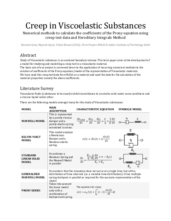 (PDF) Creep in Viscoelastic Substances Numerical -Methods to calculate ...