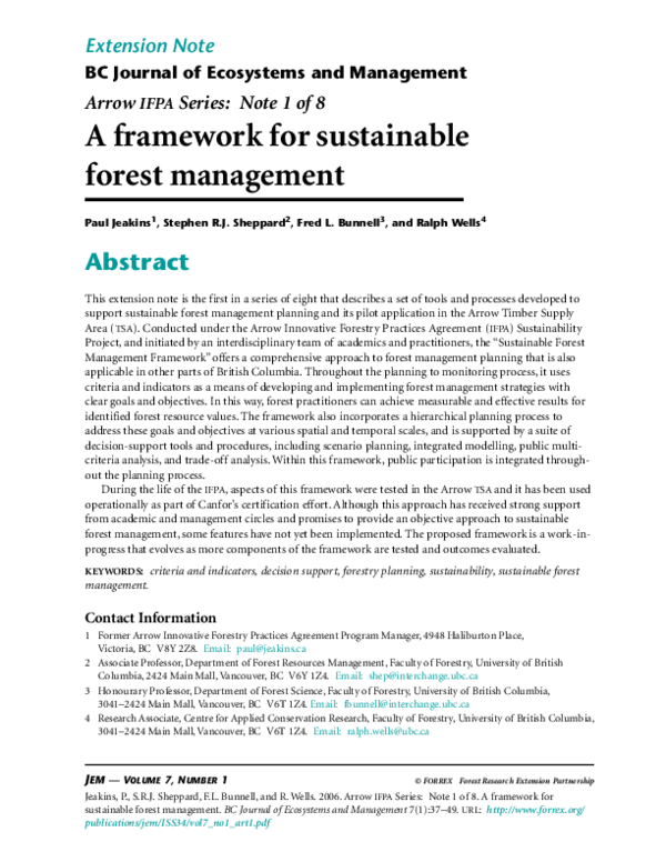 (PDF) FRAMEWORK FOR SUSTAINABLE FOREST MANAGEMENT A framework for ...