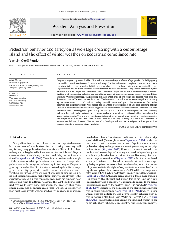 (PDF) Pedestrian behavior and safety on a two-stage crossing with a ...