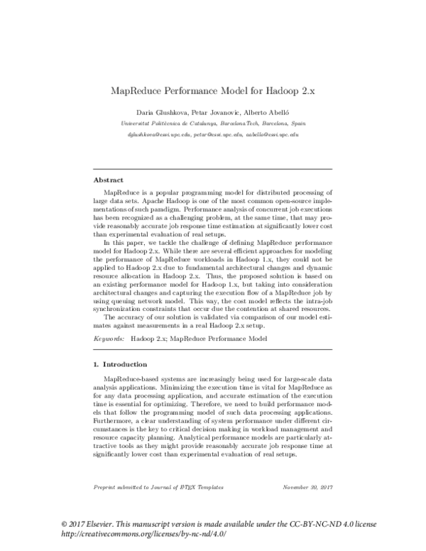 Pdf Mapreduce Performance Model For Hadoop 2x