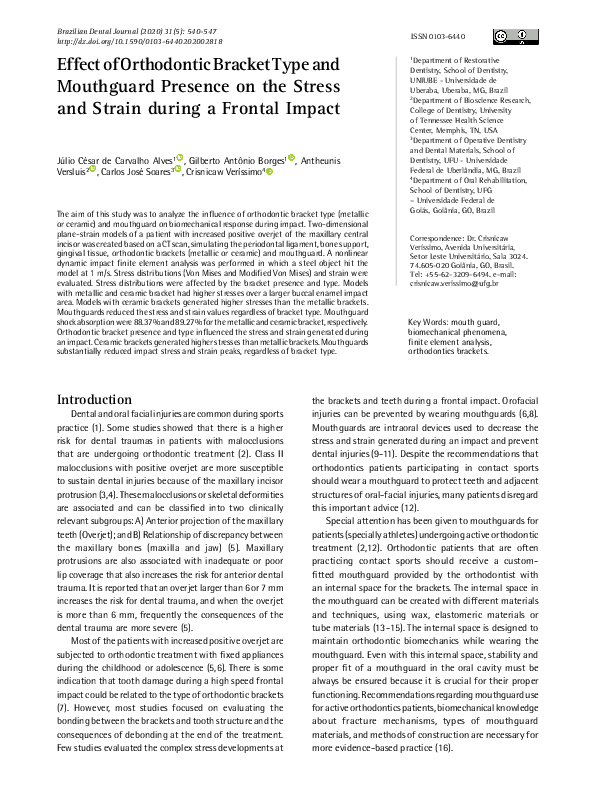 (PDF) Effect of Orthodontic Bracket Type and Mouthguard Presence on the ...