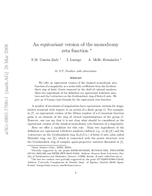 (PDF) An equivariant version of the monodromy zeta function