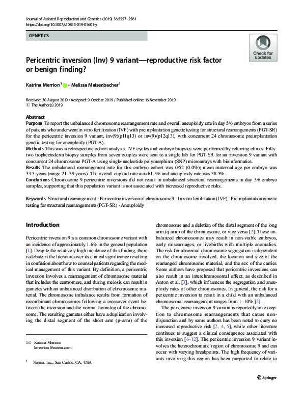 (PDF) Pericentric inversion (Inv) 9 variant—reproductive risk factor or ...