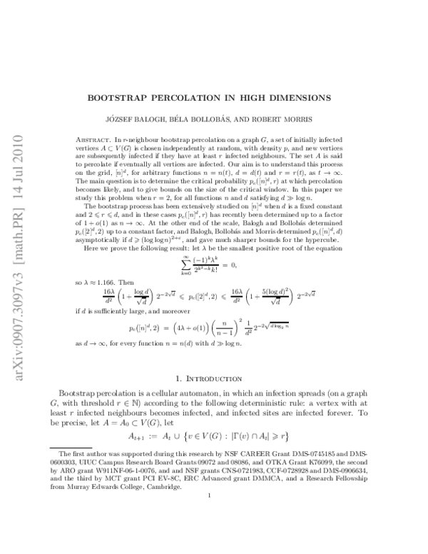 (PDF) Bootstrap Percolation in High Dimensions