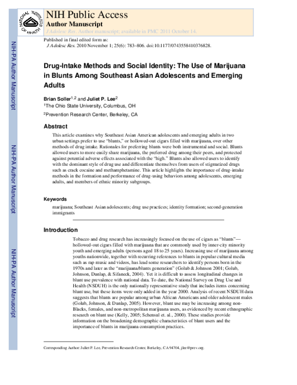 (PDF) Drug-Intake Methods and Social Identity: The Use of Marijuana in ...