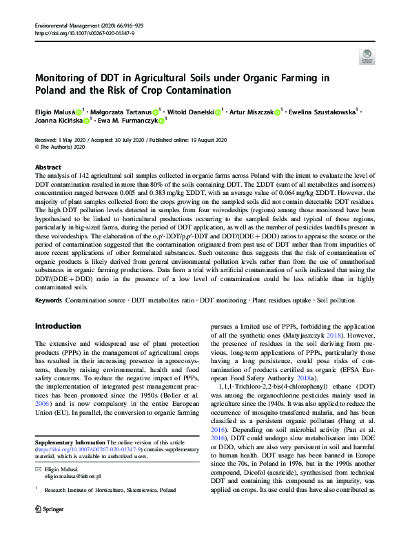 (PDF) Monitoring of DDT in Agricultural Soils under Organic Farming in ...