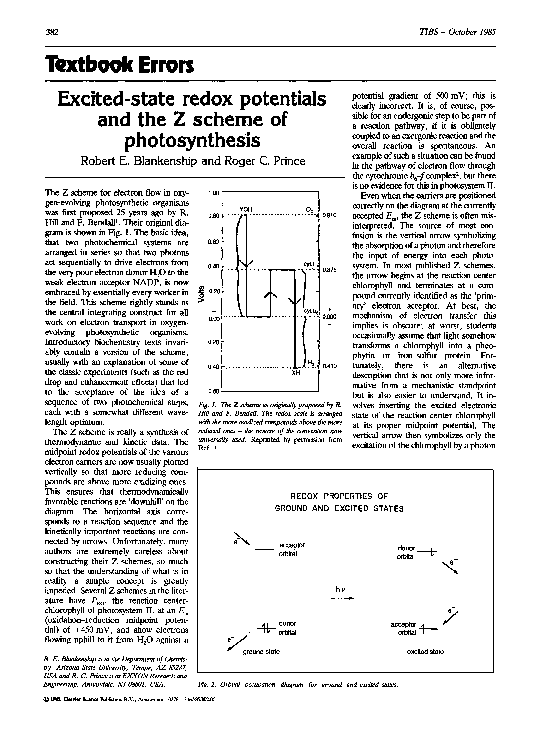 (PDF) Excited-state redox potentials and the Z scheme of photosynthesis