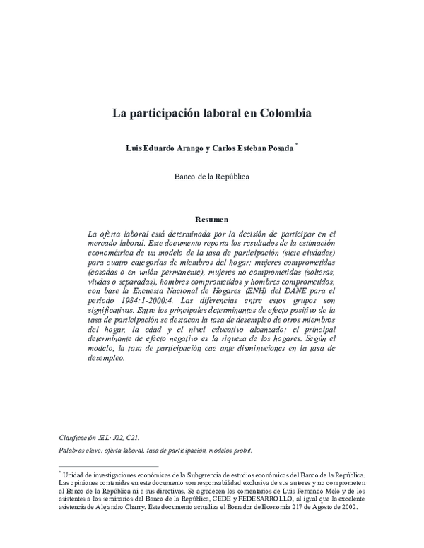 (PDF) La Participaci n Laboral en Colombia