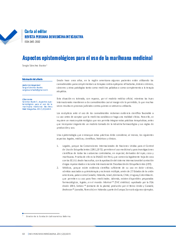 (PDF) Aspectos epistemológicos para el uso de la marihuana medicinal