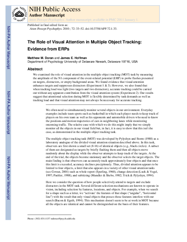 (PDF) The role of visual attention in multiple object tracking: Evidence from ERPs