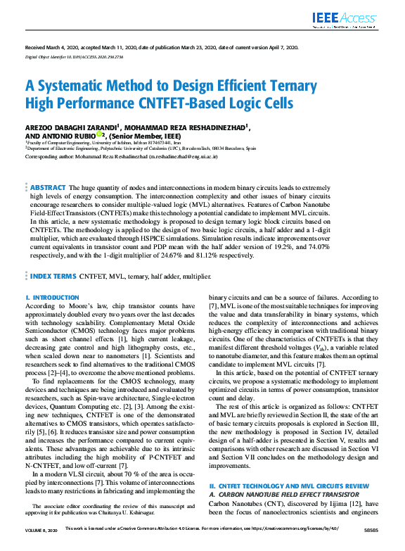 Pdf A Systematic Method To Design Efficient Ternary High Performance Cntfet Based Logic Cells