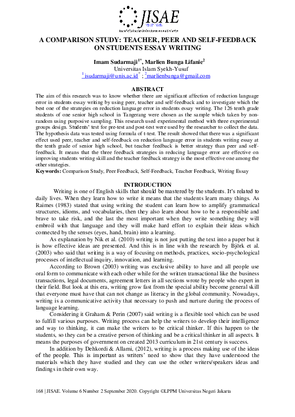 (PDF) A Comparison Study: Teacher, Peer and Self-Feedback on Students ...