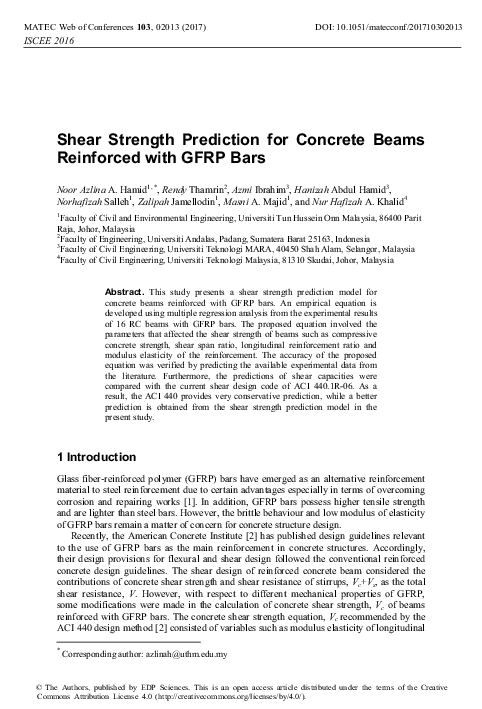 (PDF) Shear Strength Prediction for Concrete Beams Reinforced with GFRP Bars