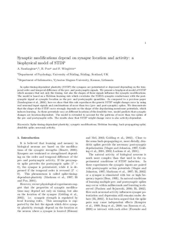 (PDF) Synaptic modifications depend on synapse location and activity: a ...