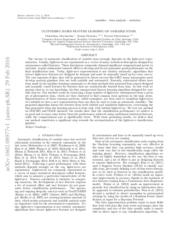 (PDF) Unsupervised Learning for Variable Star Classification
