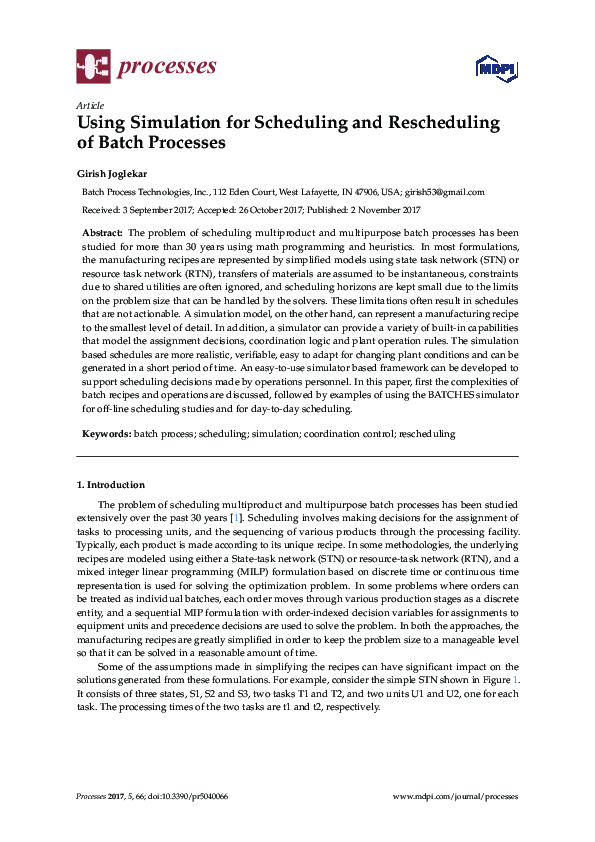 (PDF) Using Simulation for Scheduling and Rescheduling of Batch Processes