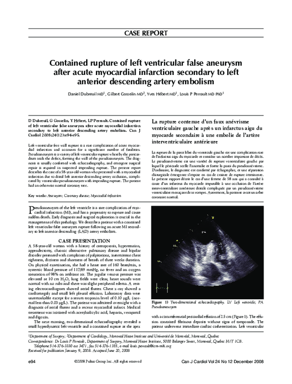 (PDF) Contained rupture of left ventricular false aneurysm after acute ...