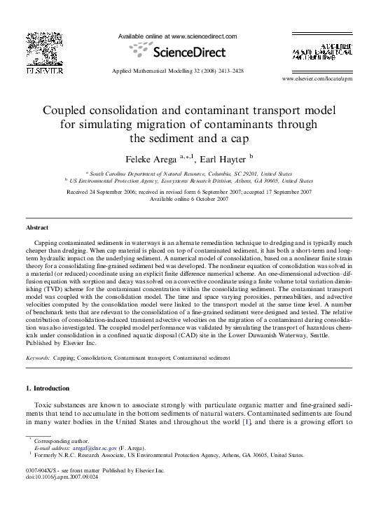 (PDF) Modeling Contaminant Migration in Sediments