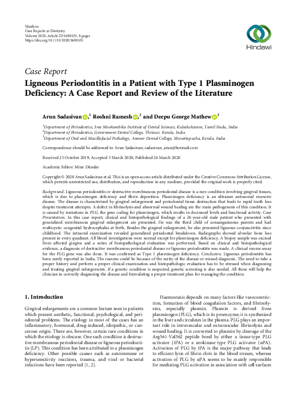 (PDF) Ligneous Periodontitis in a Patient with Type 1 Plasminogen ...