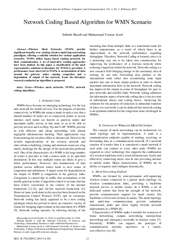 (PDF) Network Coding Based Algorithm for WMN Scenario
