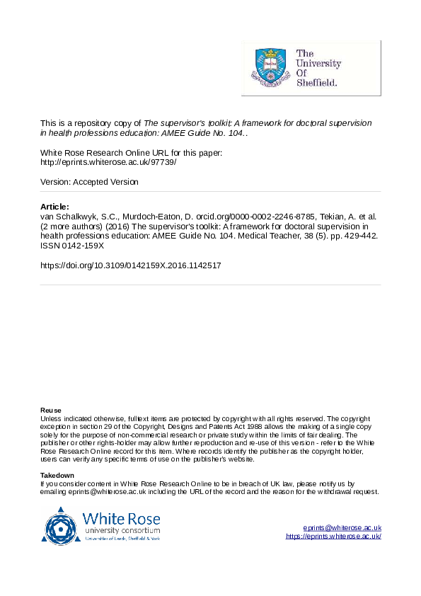(PDF) The supervisor's toolkit: A framework for doctoral supervision in ...