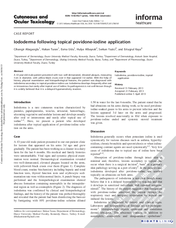 (PDF) Iododerma following topical povidone-iodine application | Serkan ...