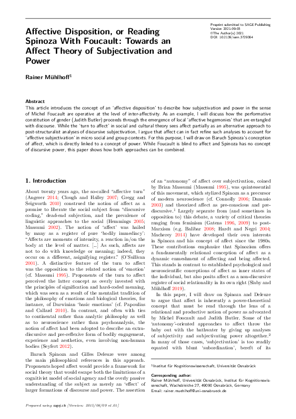 (PDF) Affective Disposition, or: Reading Spinoza With Foucault. Towards ...