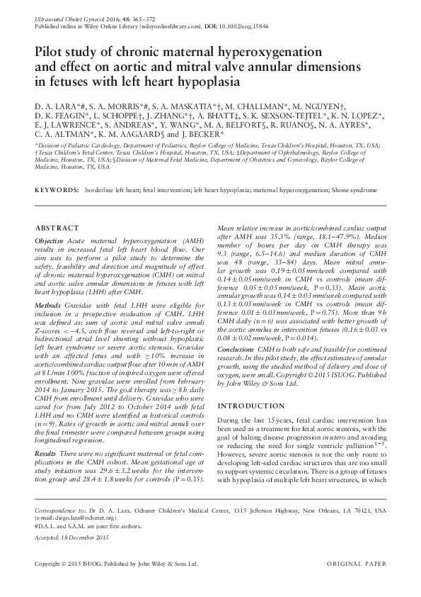 (PDF) A pilot study of chronic maternal hyperoxygenation and effect on ...
