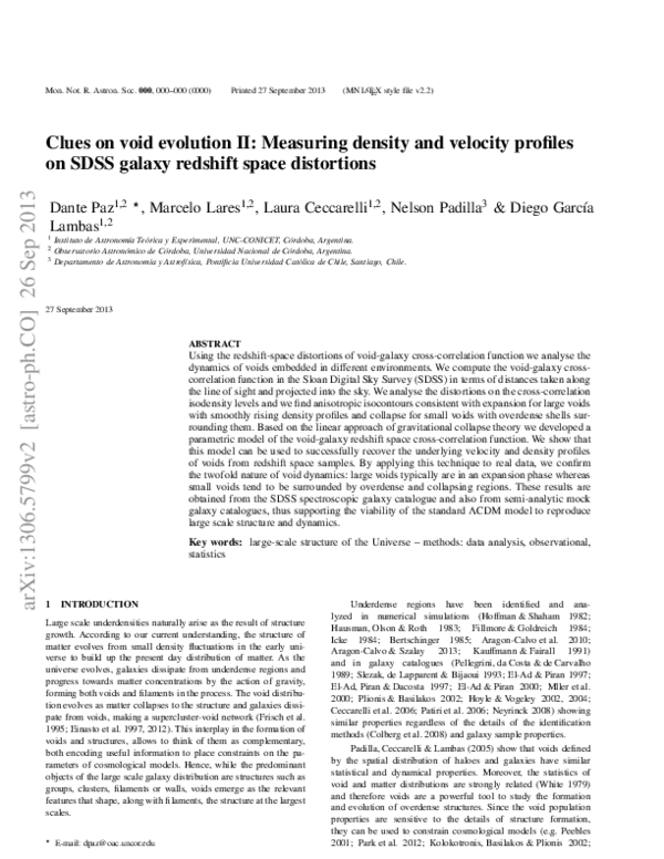 (PDF) Clues on void evolution-II. Measuring density and velocity profiles on SDSS galaxy ...