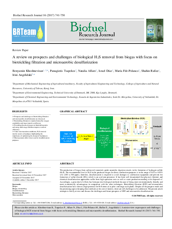 (PDF) A review on prospects and challenges of biological H2S removal ...