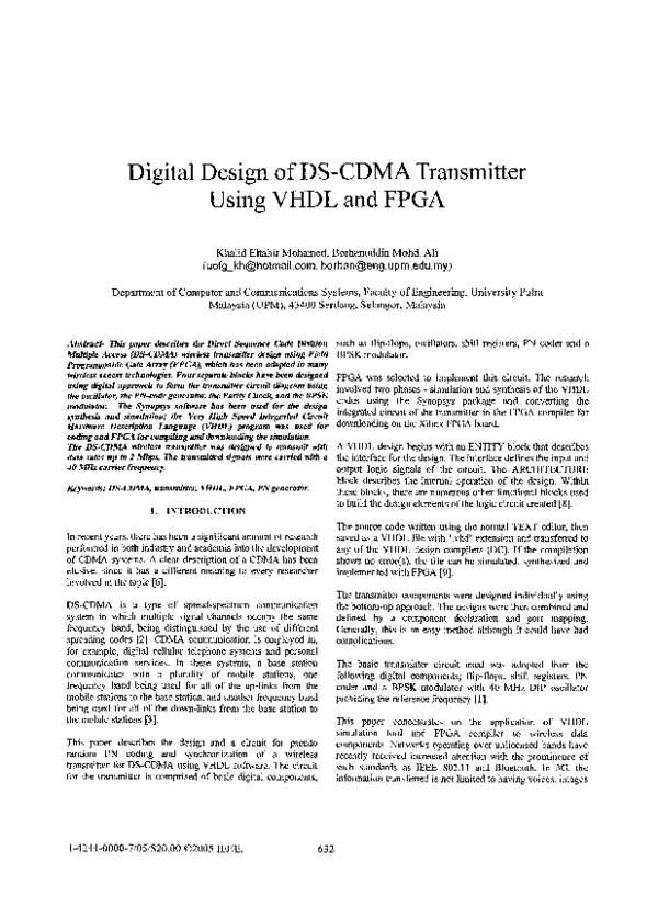 (PDF) Digital Design of DS-CDMA Transmitter Using VHDL and FPGA