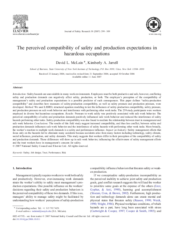 (PDF) The perceived compatibility of safety and production expectations ...