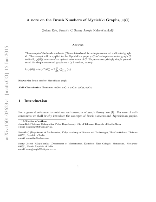 (PDF) A note on the Brush Numbers of Mycielski Graphs, $\mu(G)$